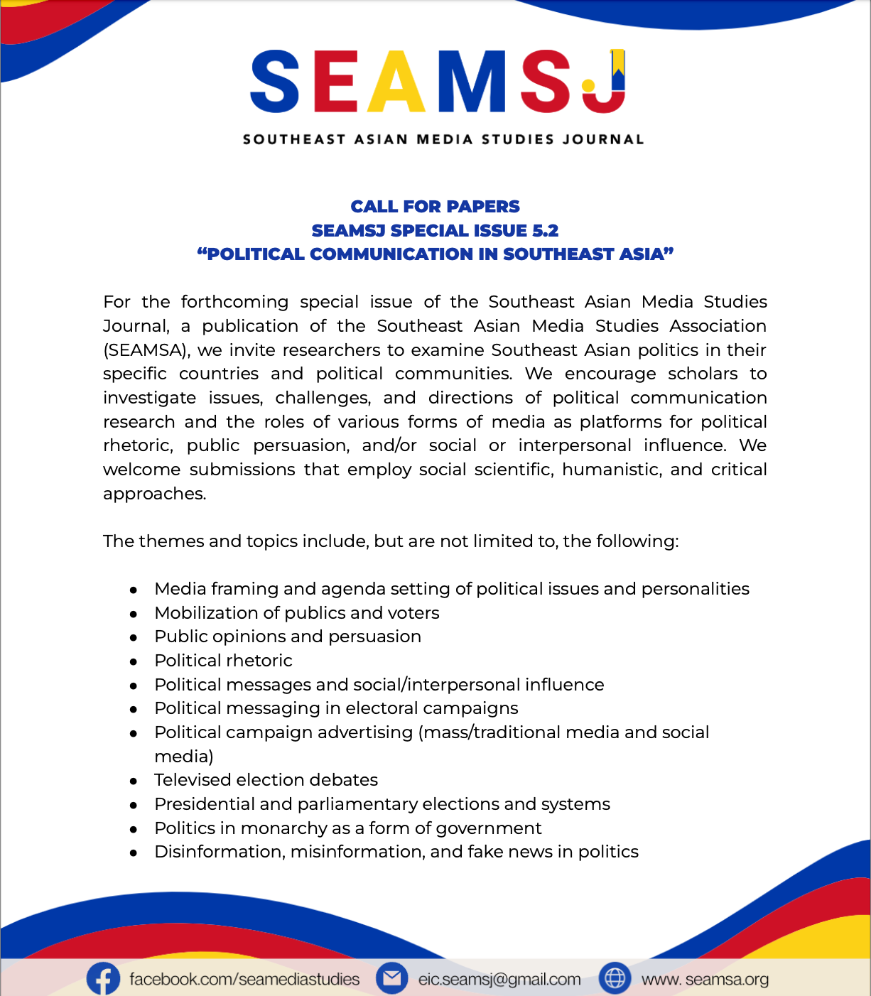 Call for Papers SEAMSJ Special Issue 5.2 “Political Communication in ...