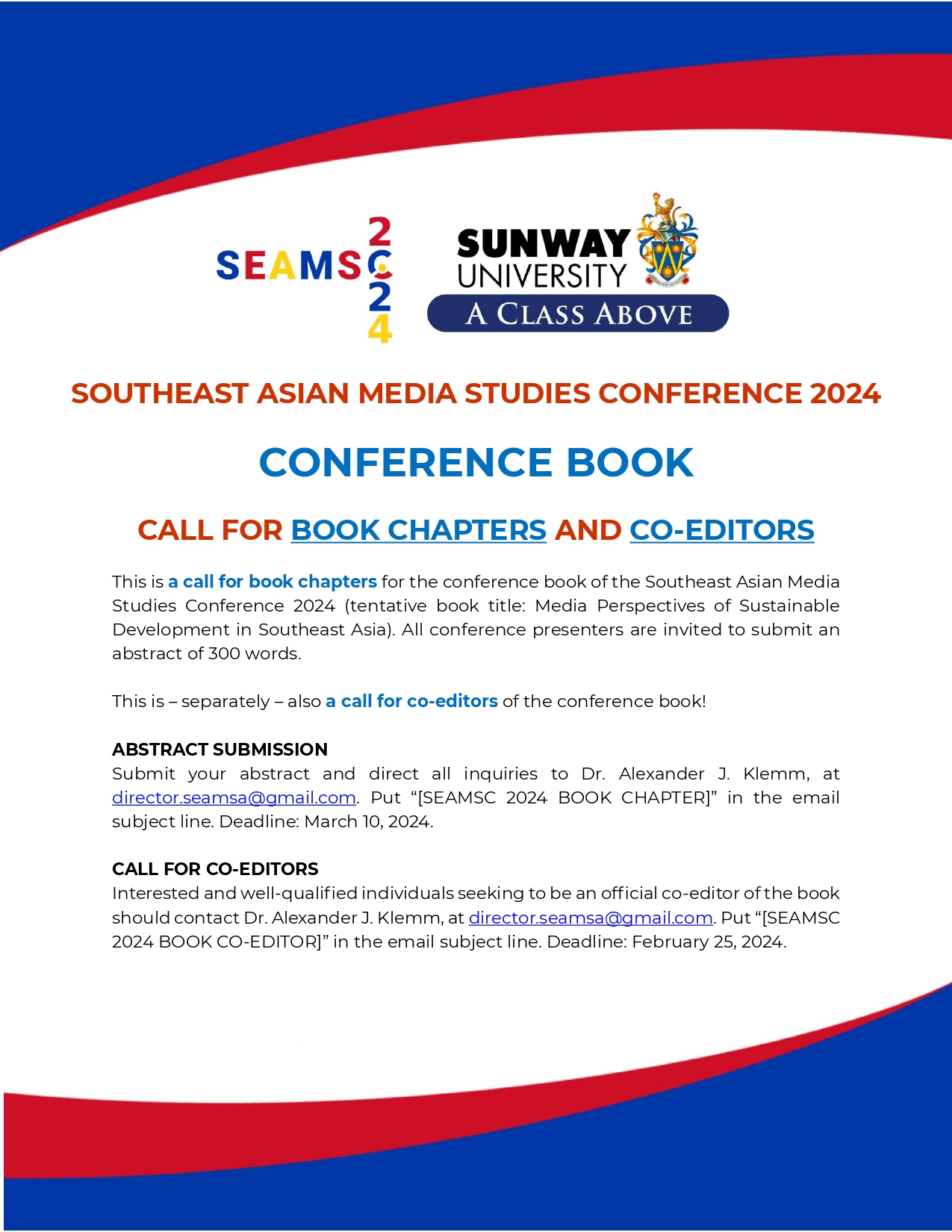 [SEAMSC 2024 Publication Opportunity] Call for Book Chapters & Co ...